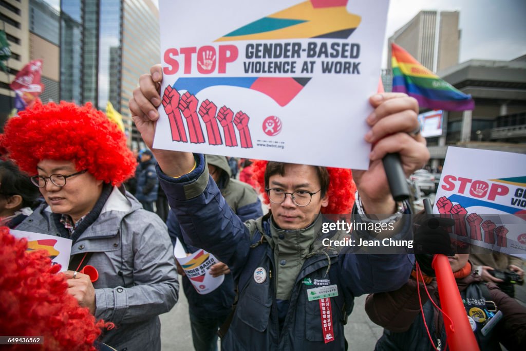 South Korean Men And Women Protest Against Gender Inequality And