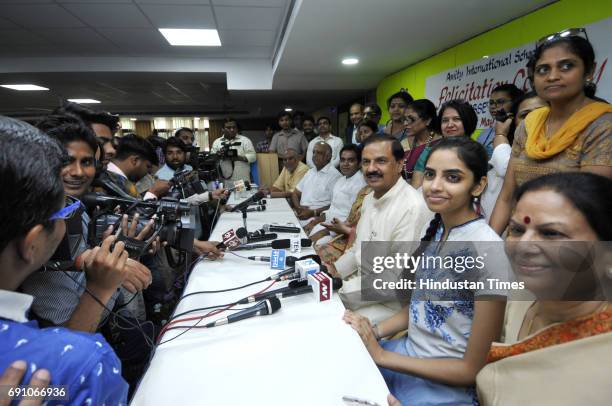 Union Culture Minister Mahesh Sharma Felicitates Cbse Topper Raksha ... Union Culture Minister Mahesh Sharma Felicitates Cbse Topper Raksha ...