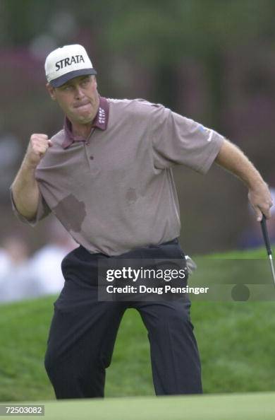 Hal Sutton celebrates his birdie putt on the par-five 11th hole just ... Hal Sutton celebrates his birdie putt on the par-five 11th hole just ...