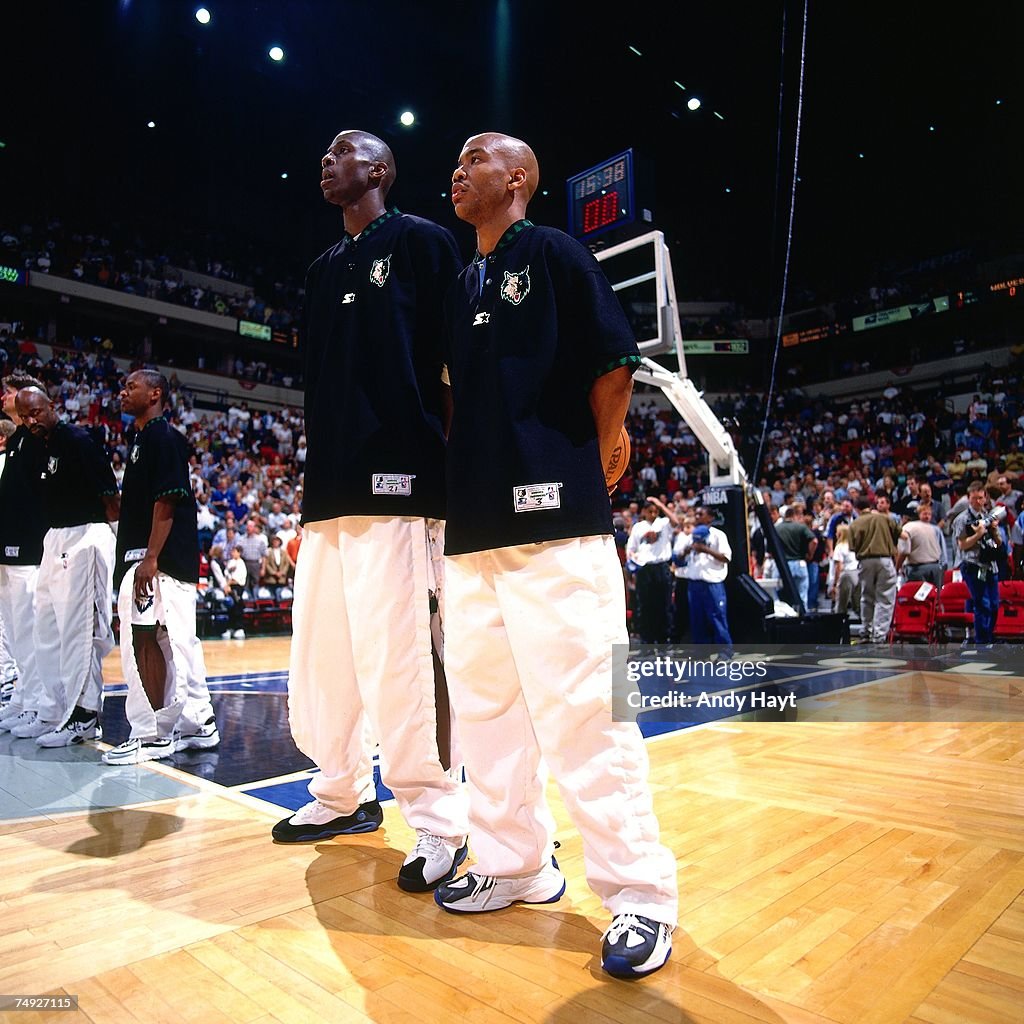 Kevin Garnett and Stephon Marbury of the Minnesota Timberwolves stand ... Kevin Garnett and Stephon Marbury of the Minnesota Timberwolves stand ...