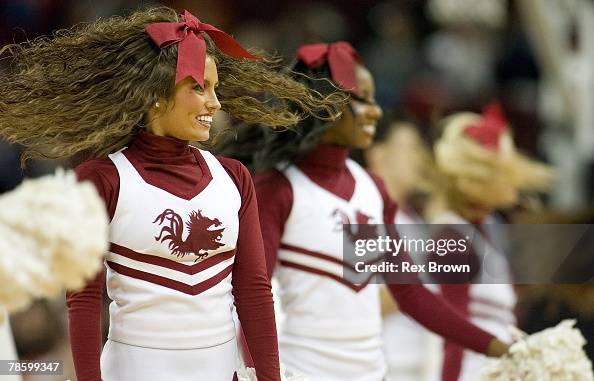 A South Carolina Gamecocks Cheerleader Preforms During A Time Out At