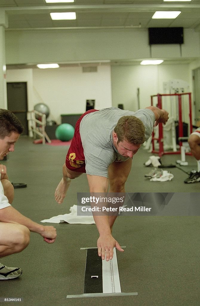 USC Brandon Hancock in action, lifting weights during workout at Jess ... USC Brandon Hancock in action, lifting weights during workout at Jess ...