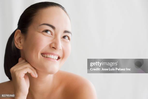 503 Asian Woman And Hands Touching Face And Portrait And Close Up Stock