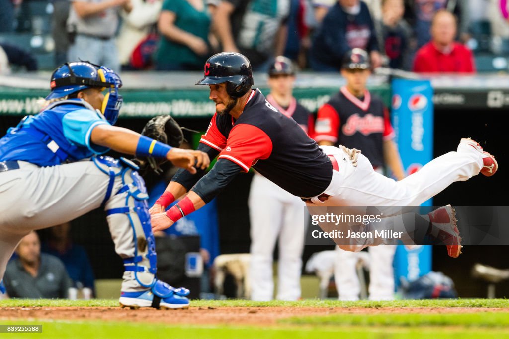 Yan Gomes Of The Cleveland Indians Scores On A Double By Giovanny