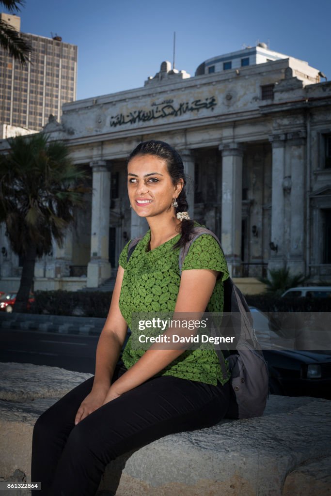 Mahienour El Massry Activist Poses In Front Of The Old Alexandria