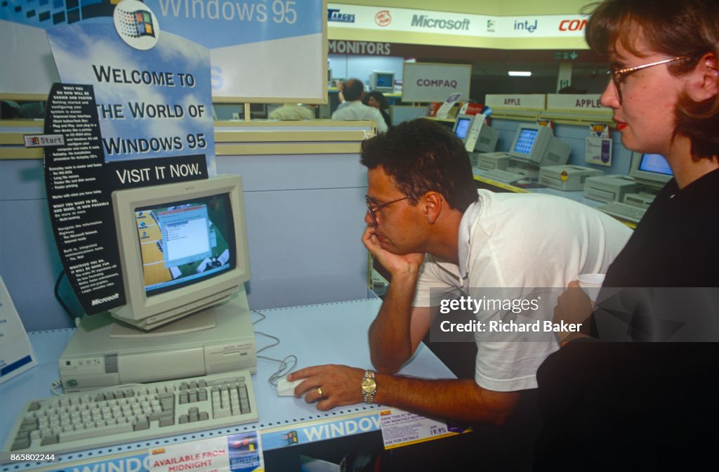 The launch of Microsoft's Windows 95 operating system software, sold ... The launch of Microsoft's Windows 95 operating system software, sold ...