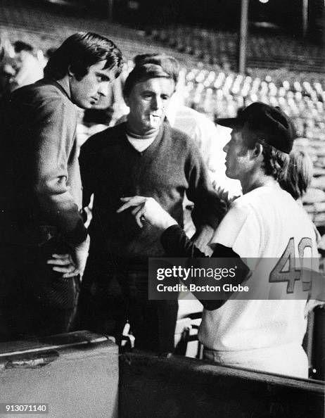 From left, Tony, Sal and Billy Conigliaro speak during a game between ... From left, Tony, Sal and Billy Conigliaro speak during a game between ...