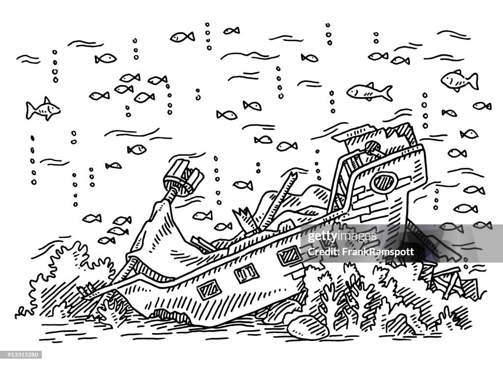 Sunken Ships Underwater Drawing