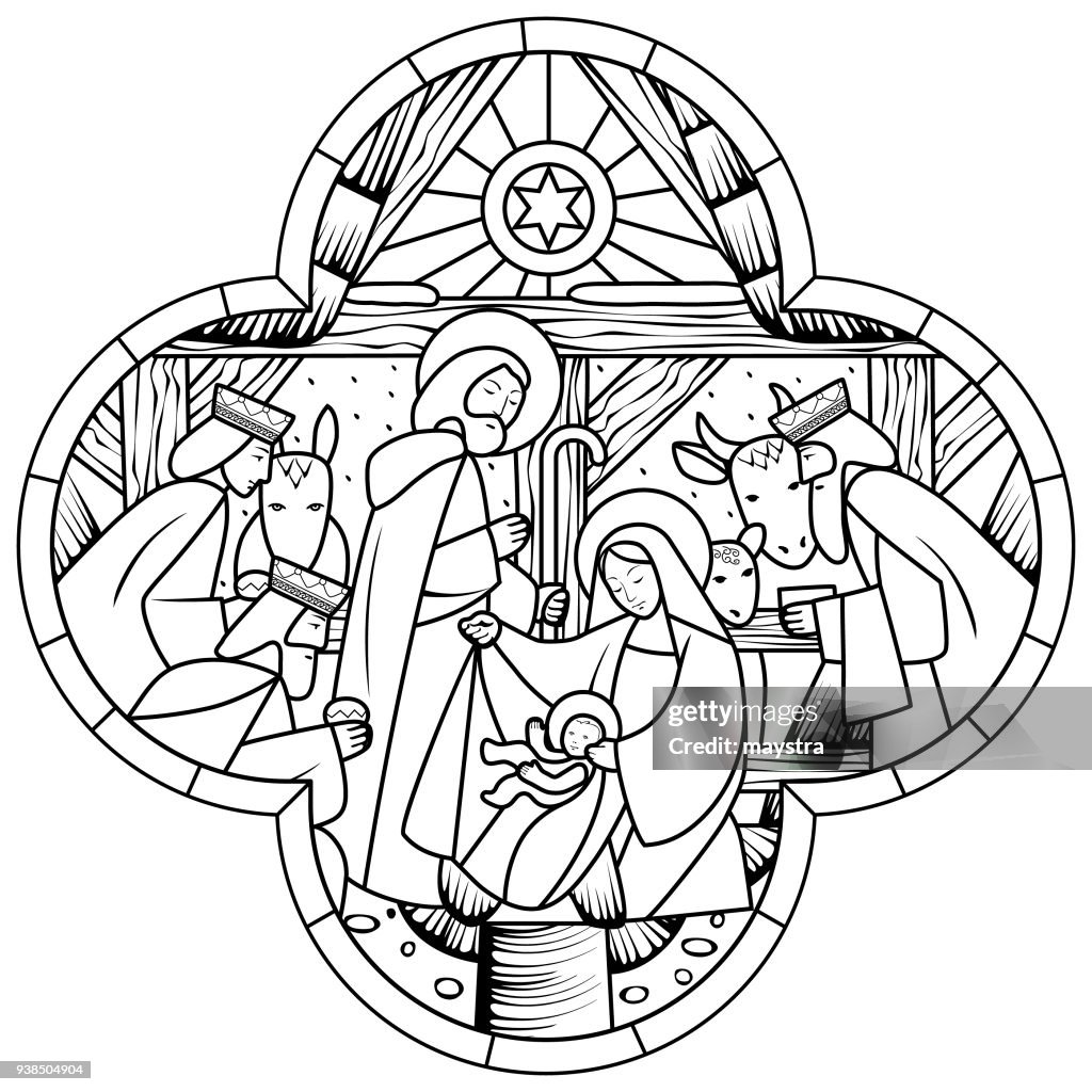Linear Drawing Of Birth Of Jesus Christ Scene In Cross Shape High-Res ... Linear Drawing Of Birth Of Jesus Christ Scene In Cross Shape High-Res ...