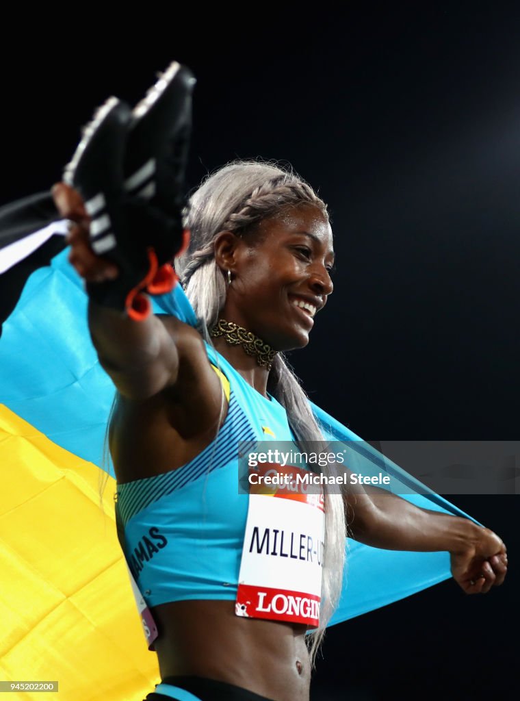 Shaunae Miller Uibo Of The Bahamas Celebrates Winning Gold In The