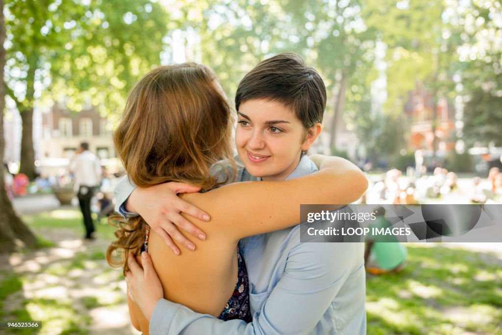 A Young Lesbian Couple Hug Each Other In The Park Photo Getty Images