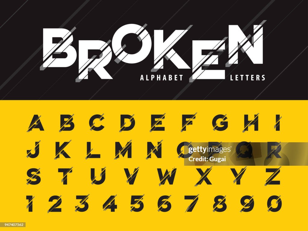 Vector Of Glitch Modern Alphabet Letters And Numbers Grunge Linear