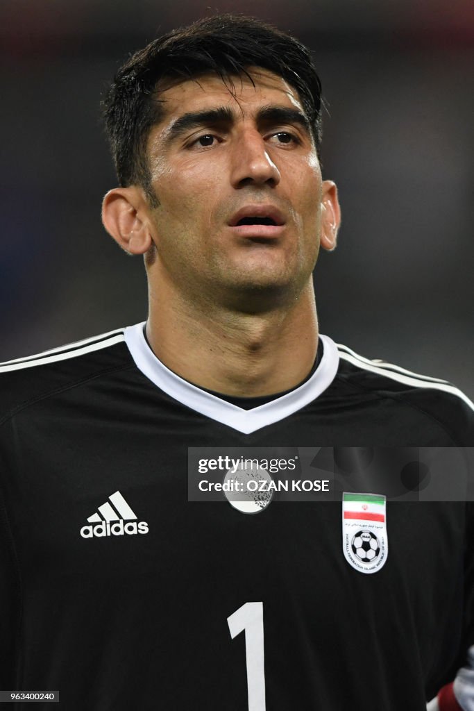 Irans Goalkeeper Alireza Beiranvand Looks On Prior To The