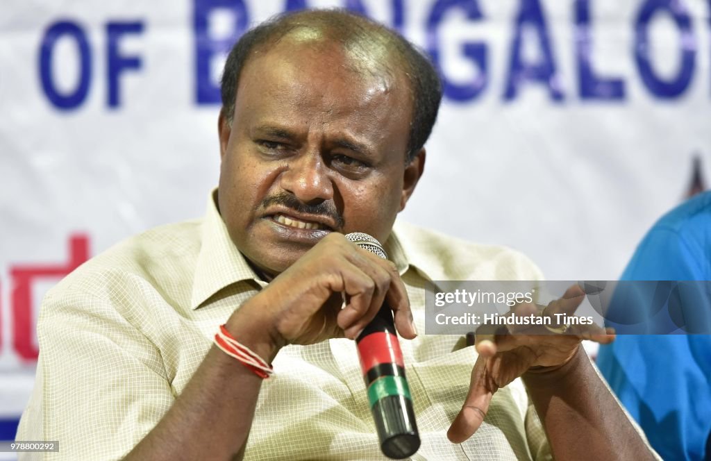 Karnataka Chief Minister HD Kumarswamy during a press conference at ... Karnataka Chief Minister HD Kumarswamy during a press conference at ...