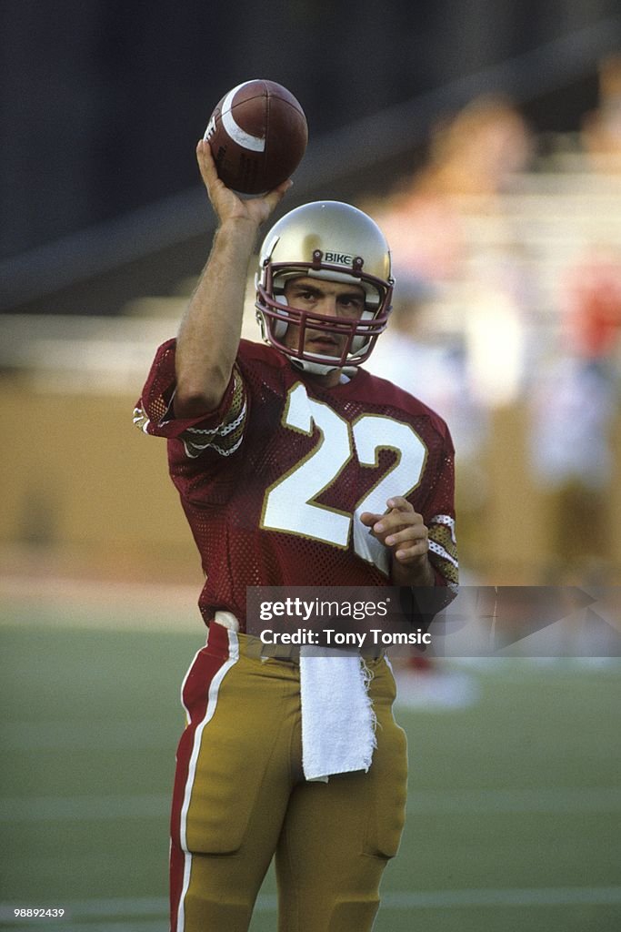 Boston College Qb Doug Flutie During Warmups Before Game Vs Morgan