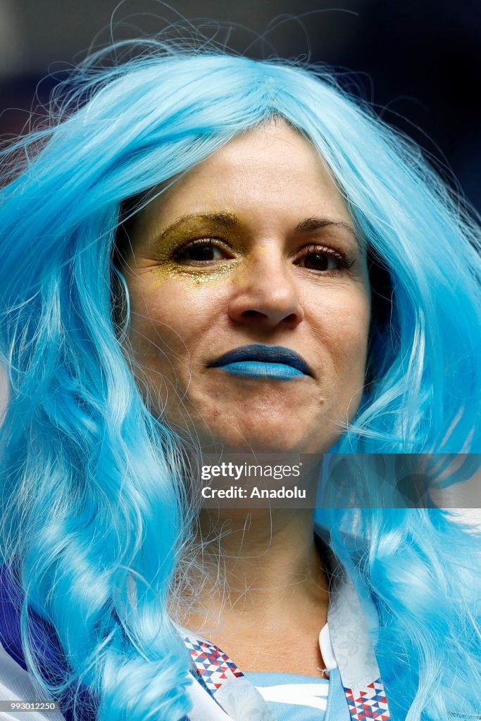 A Fan Is Seen Ahead Of The 2018 Fifa World Cup Russia Quarter Final